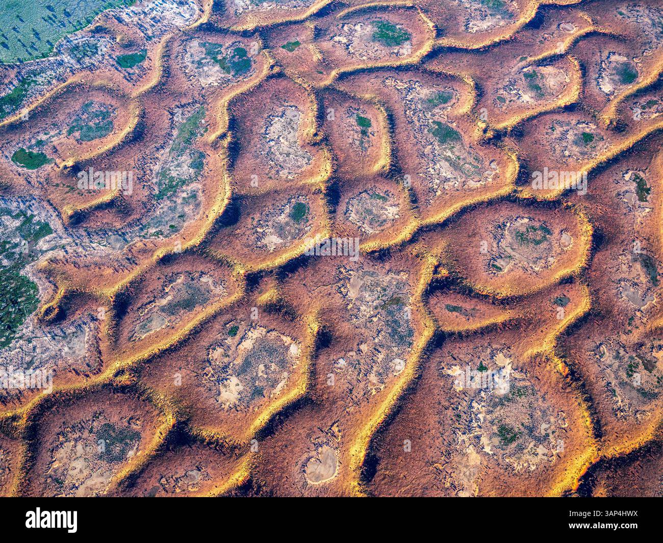 Aerial view of sand dunes and terrain patterns, Yamma Yamma, Queensland ...