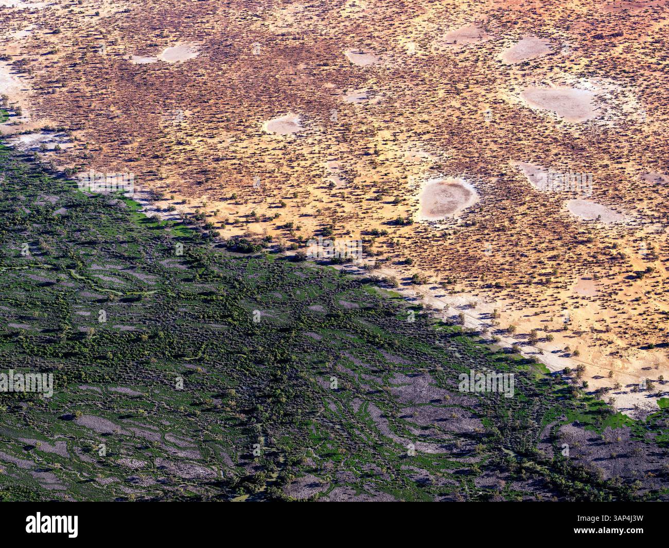 Aerial view of flood plain and wetlands along Cooper Creek, Channel ...