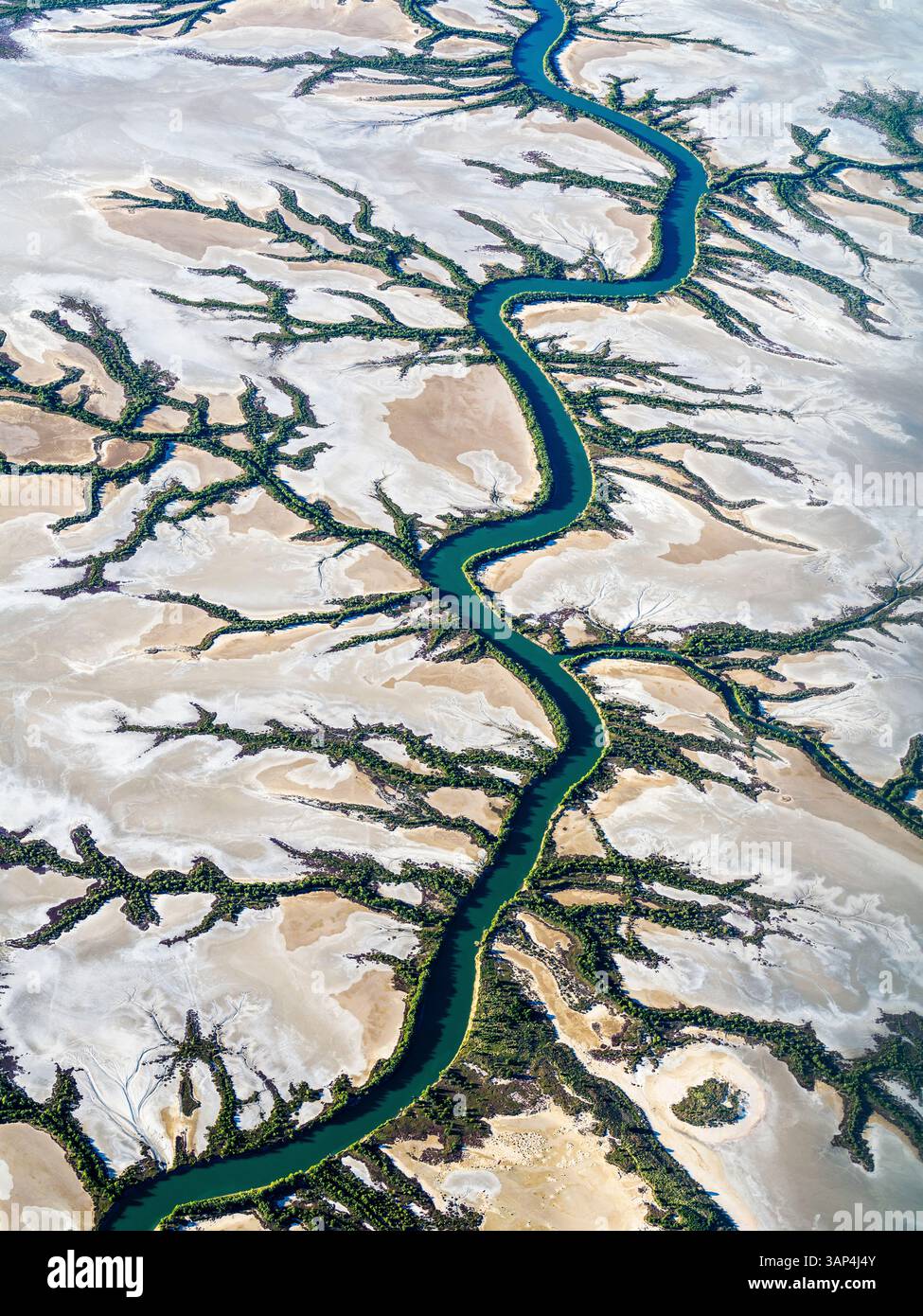 Aerial view of meandering river patterns in wetlands, Burketown ...