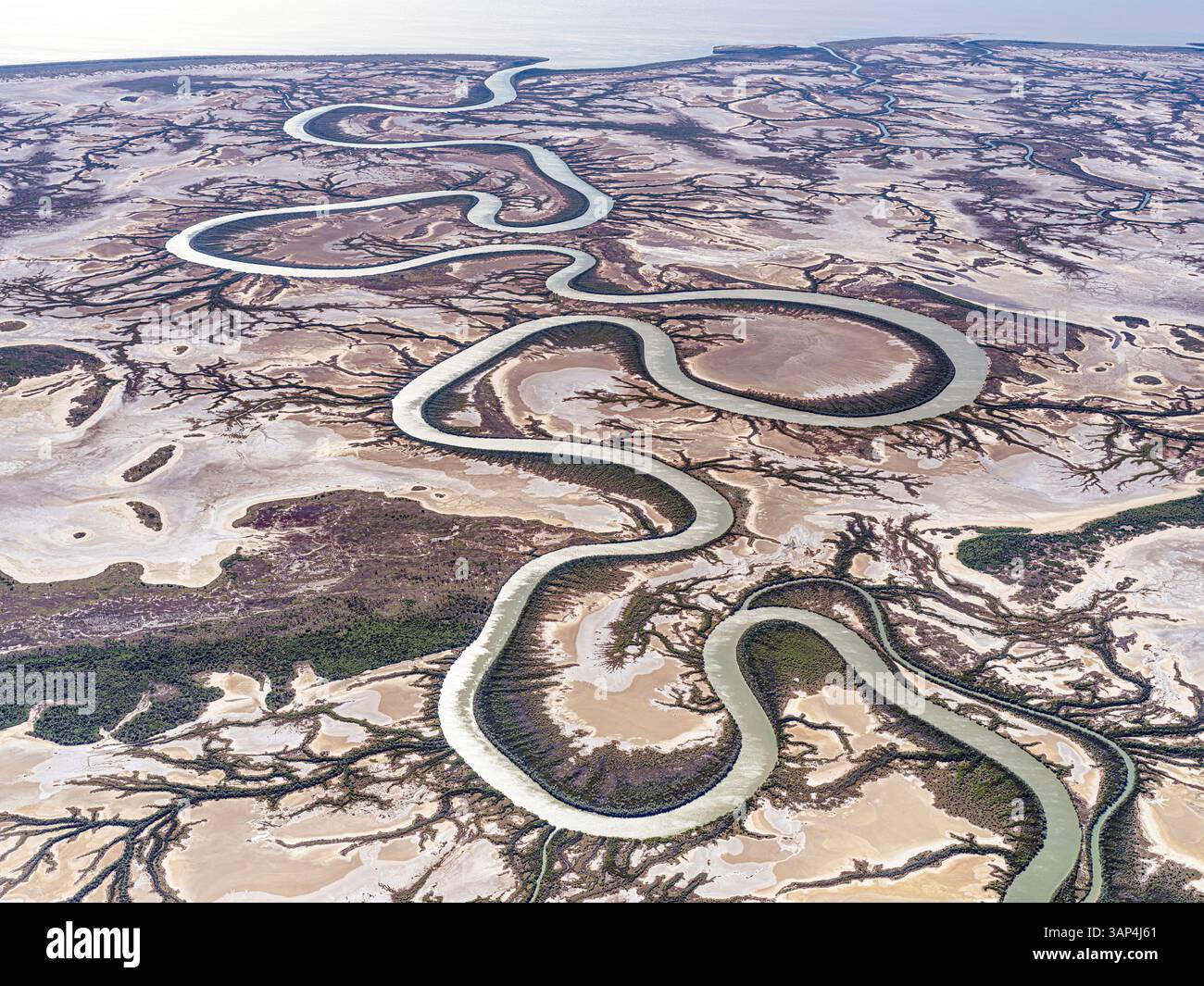 Aerial view of meandering river and tidal plain in remote Burketown, Queensland, Australia Stock ...
