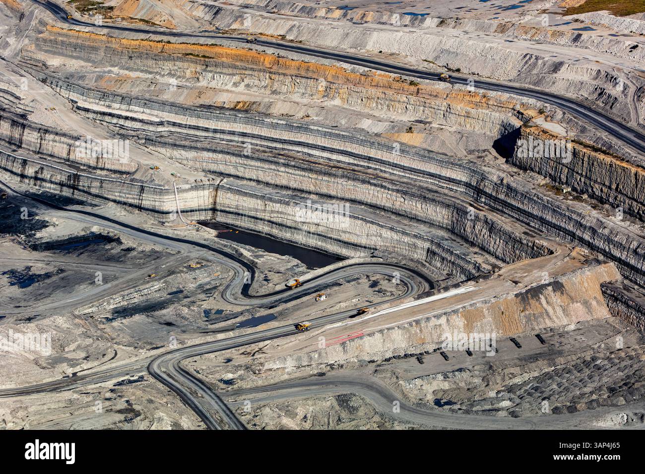 Aerial view of open cut coal mining in progress, Mount Thorley, New ...