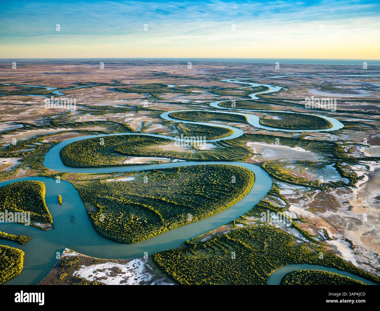 Aerial view of meandering river and mangroves in Albert River, Gulf of ...