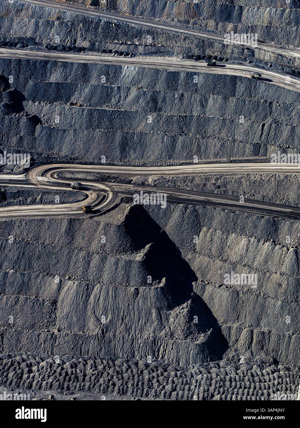Aerial view of open cut coal mining with roads and layers, Edderton ...