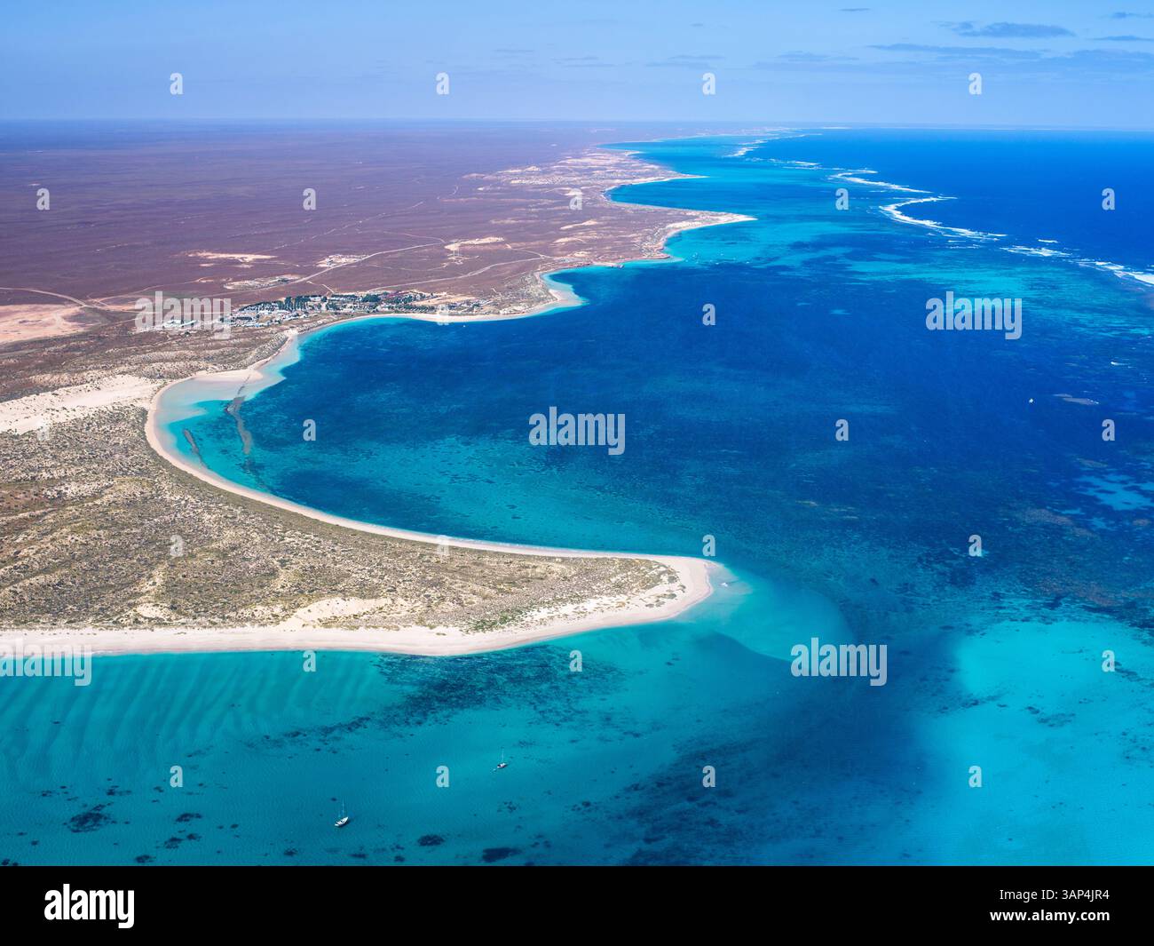 Aerial view of Ningaloo Reef and fringing reef in Coral Bay, Western ...