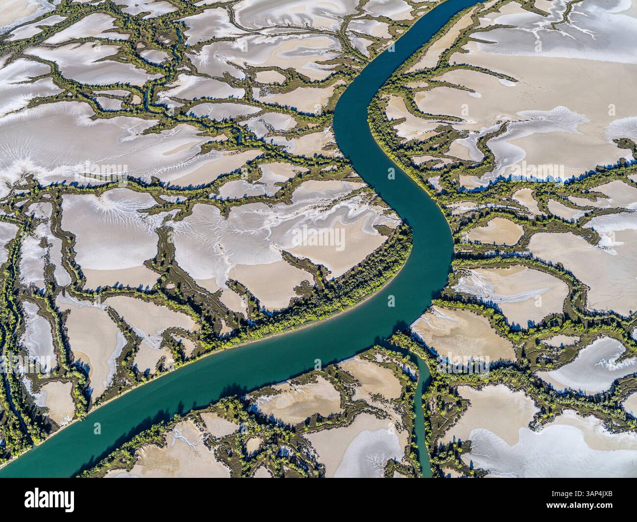 Aerial view of abstract river delta and wetlands in Accident Inlet ...
