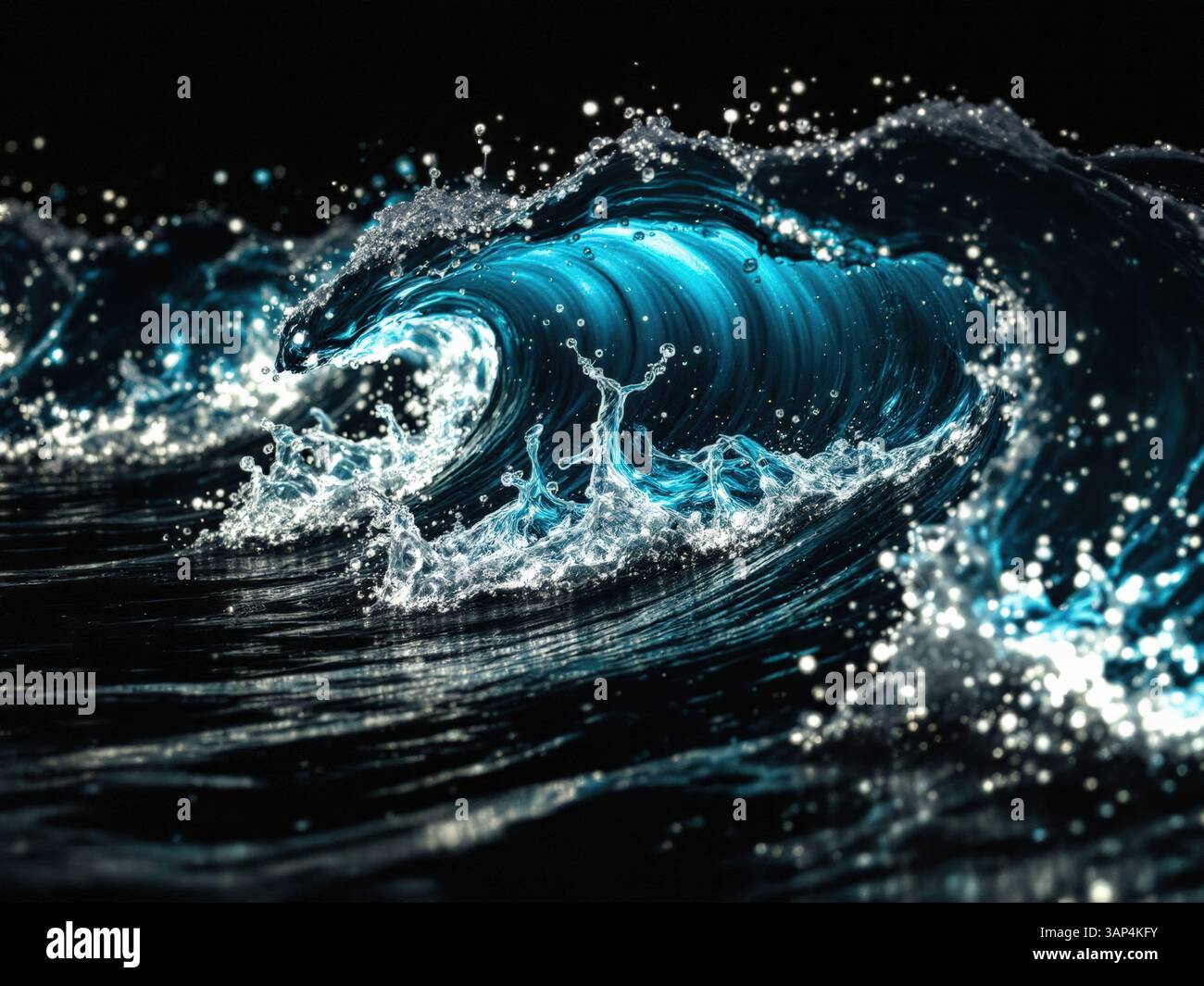 A mesmerizing image of a teal ocean wave crashing with detailed ...