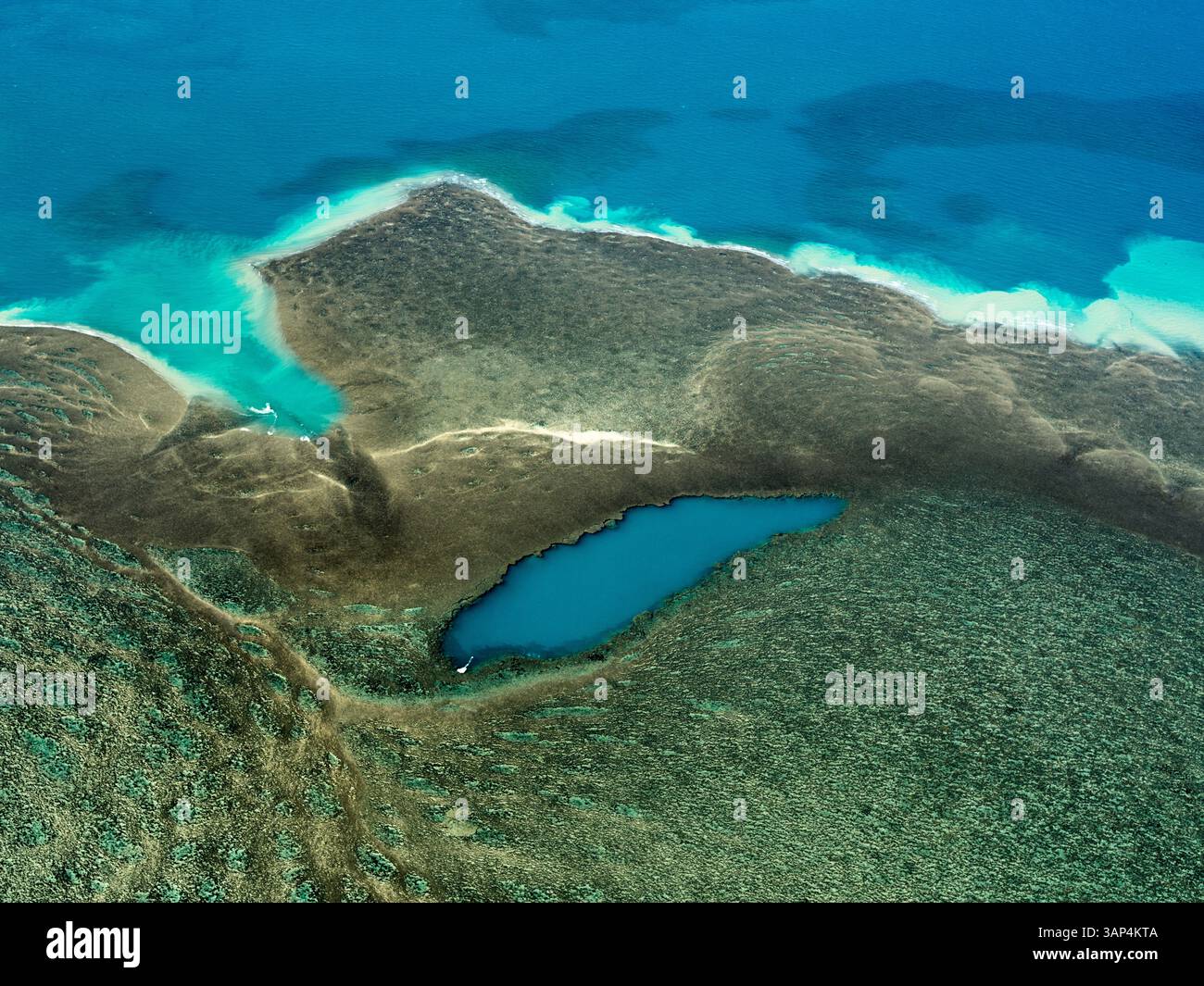 Aerial view of pristine Montgomery Reef in turquoise waters, The ...