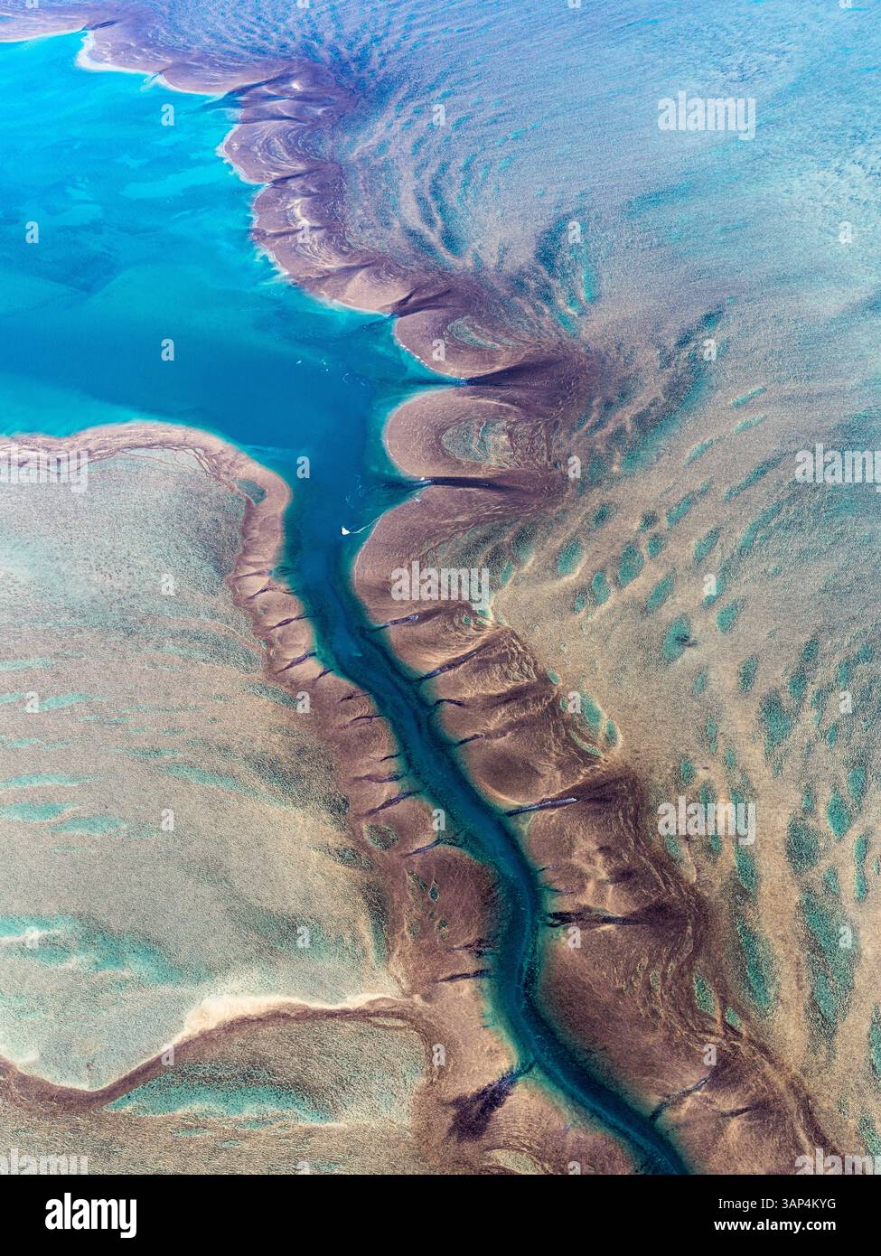 Aerial view of Montgomery Reef and turquoise river, The Kimberley ...