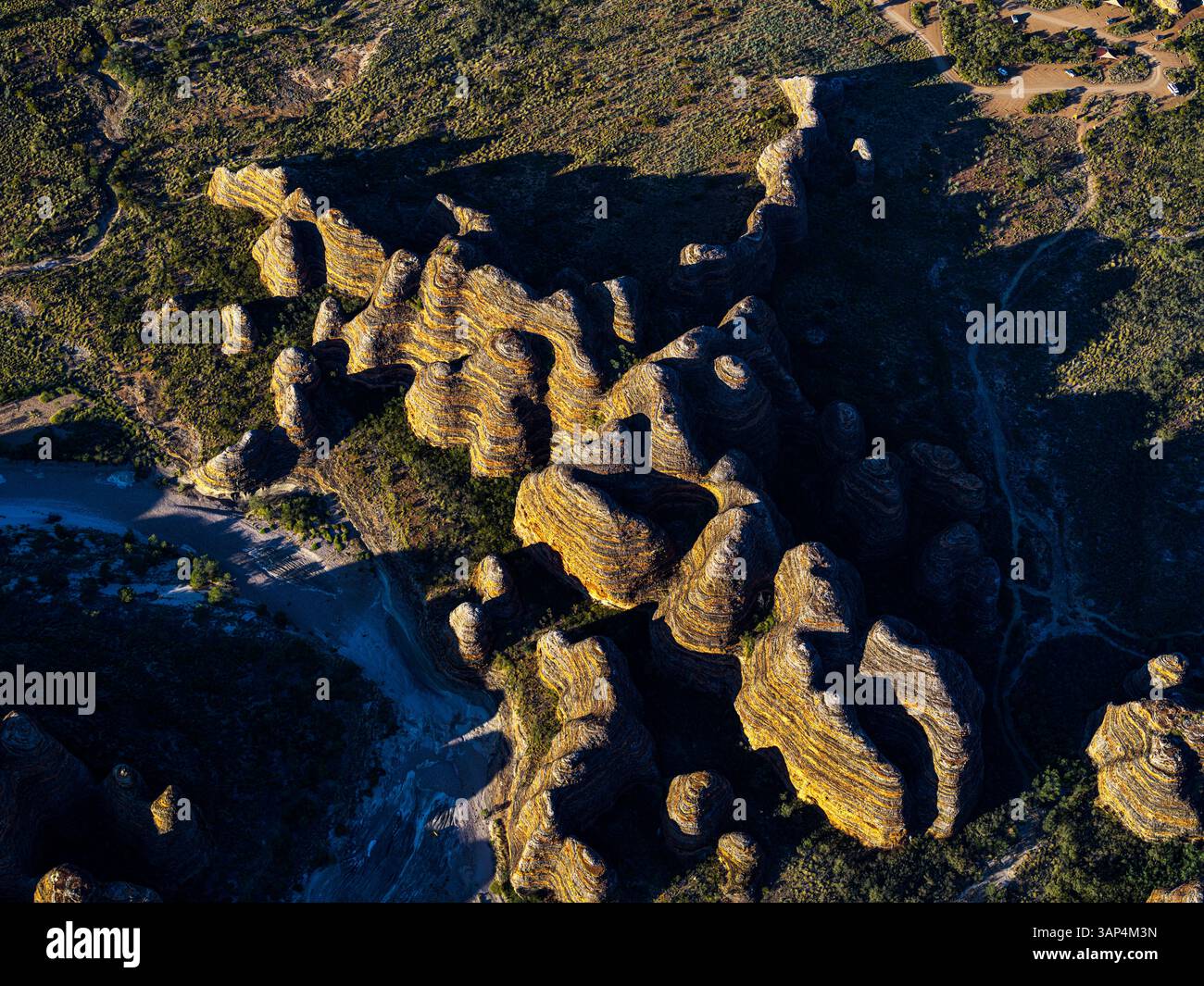 Aerial view of rugged sandstone formations in Purnululu National Park ...