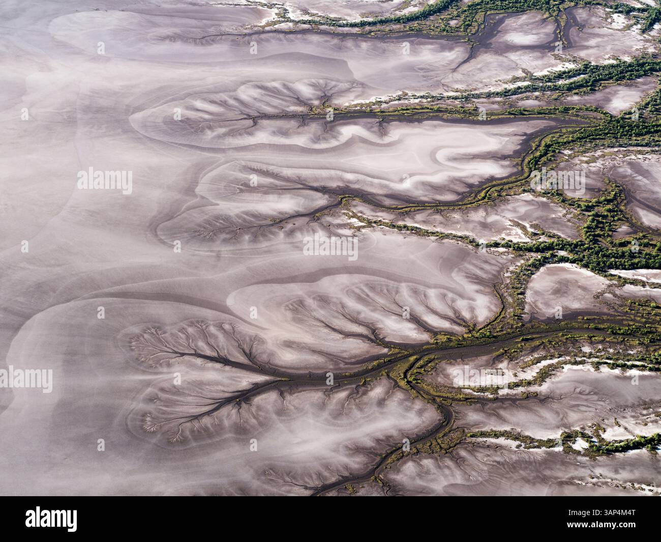 Aerial view of King River with sand patterns and geological formations ...