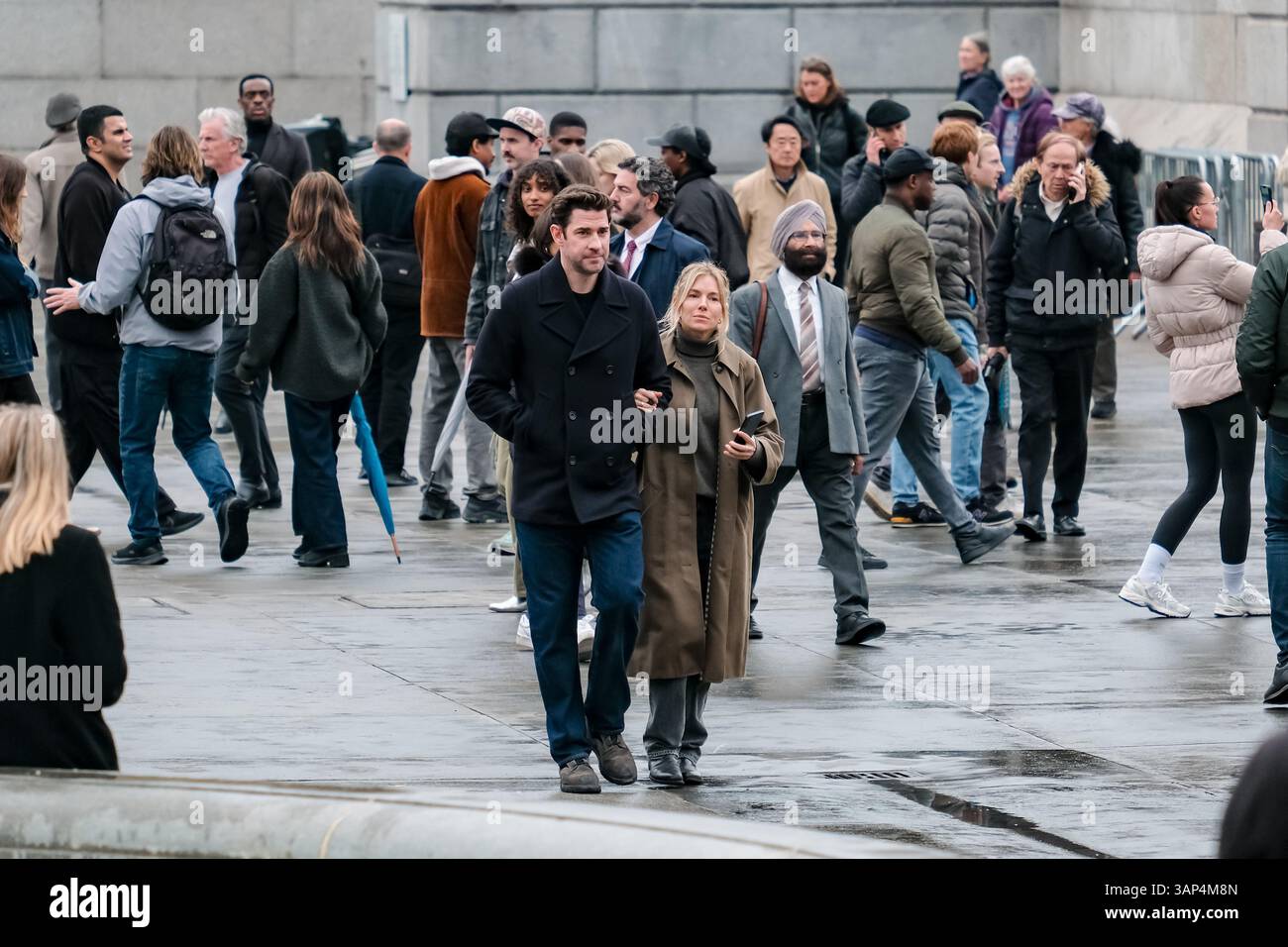 London, UK. 15th April, 2025. Actors Sienna Miller and John Krasinski ...