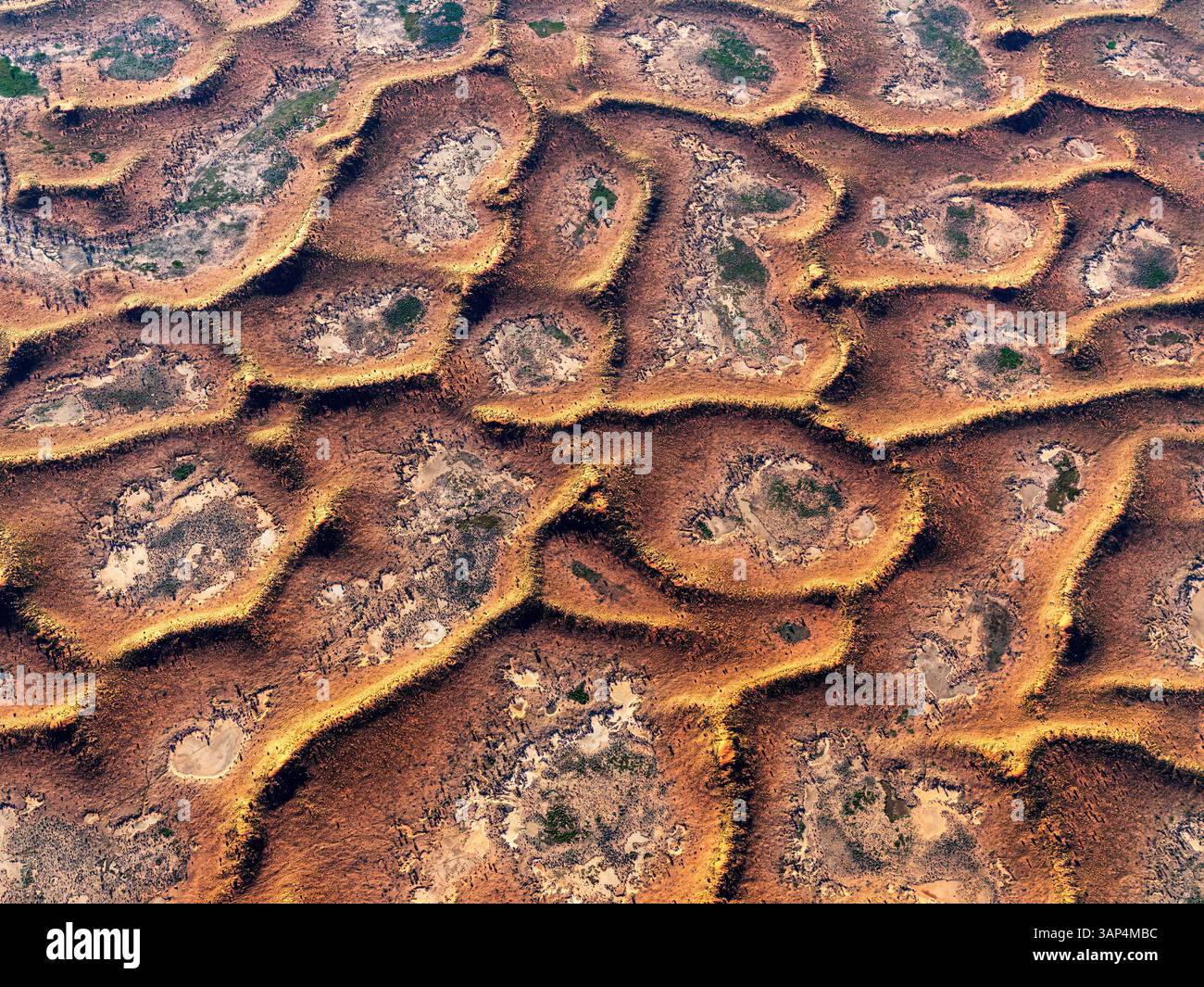 Aerial view of sand dunes and terrain patterns, Yamma Yamma, Queensland ...