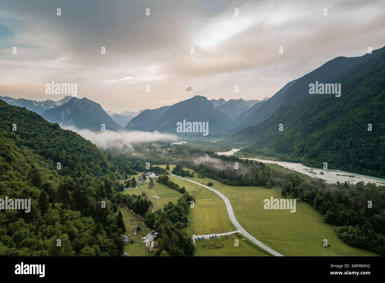 Aerial view of Soca river valley and road in Slovenia Stock Photo - Alamy