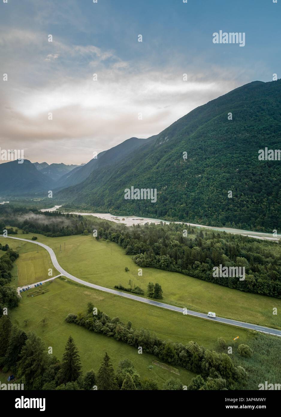 Aerial view of Soca river valley and road in Slovenia Stock Photo - Alamy