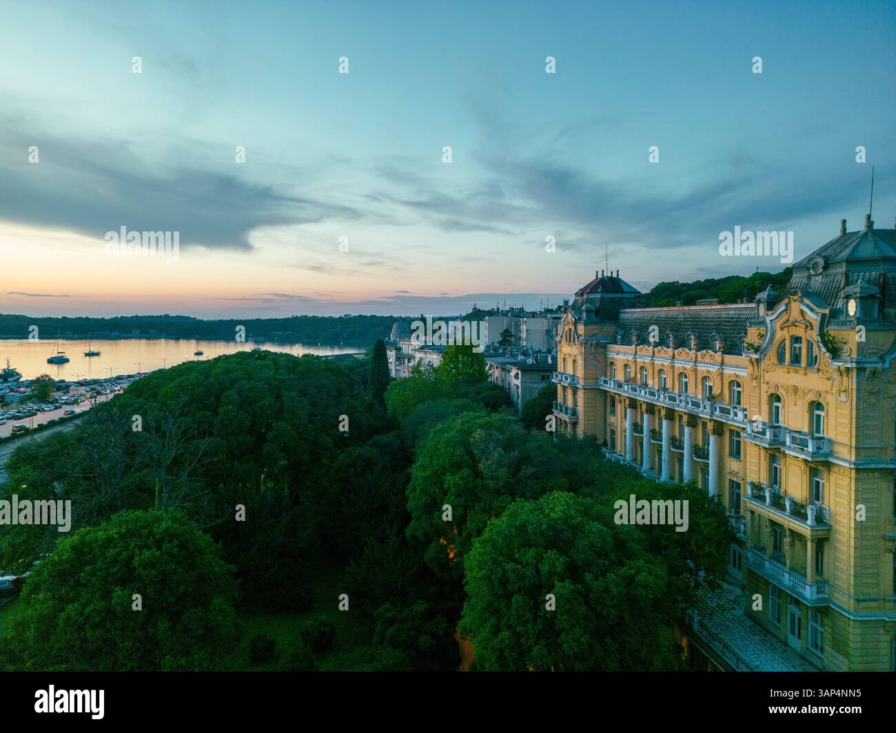 Aerial view of Rivera Hotel near the city port in Pula downtown at ...