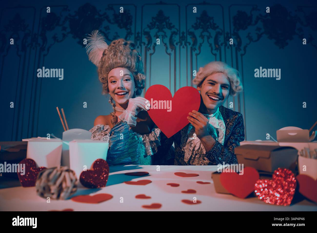 Luxury Couple in Nostalgic Costumes Enjoy Romantic Evening With Elegant ...