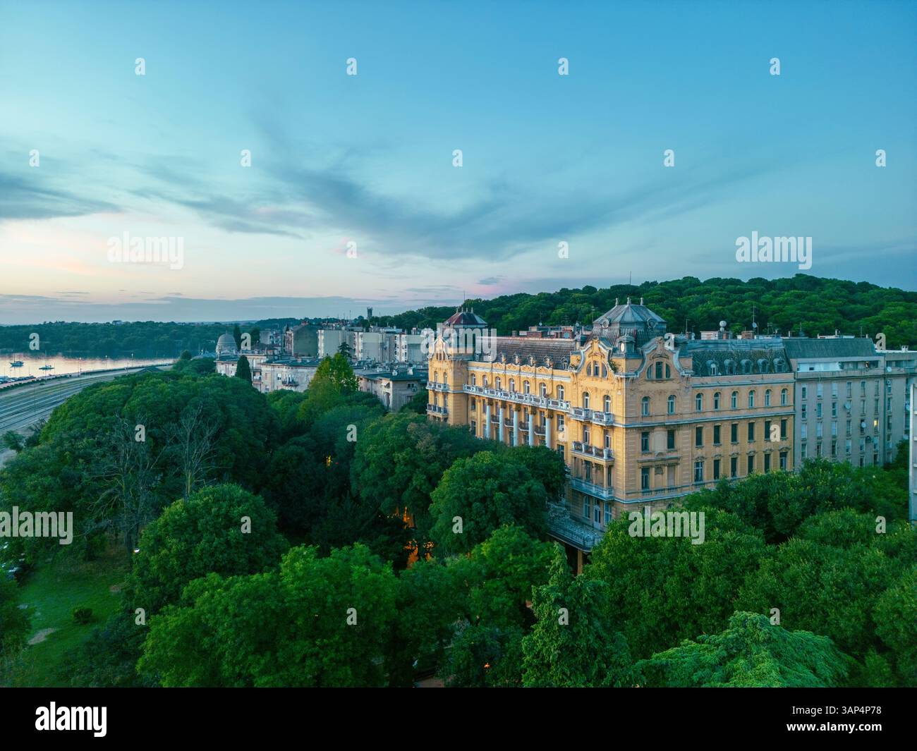 Aerial view of Rivera Hotel near the city port in Pula downtown at ...