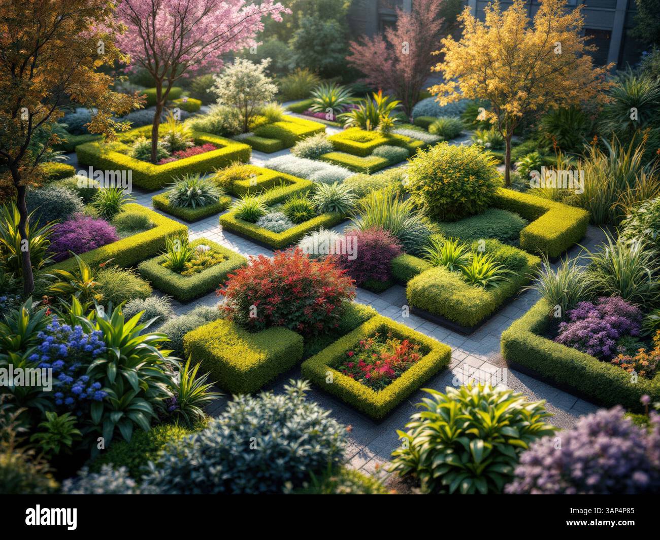 This image showcases a meticulously designed formal garden featuring ...