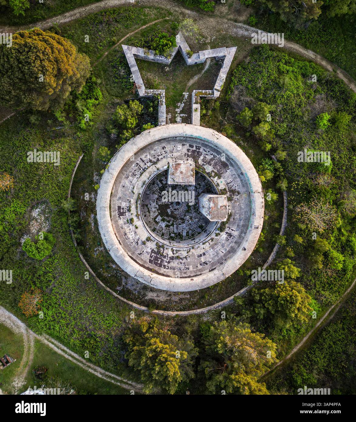 Aerial view of Fort Giorgio, an Austro Hungarian construction ruins in ...
