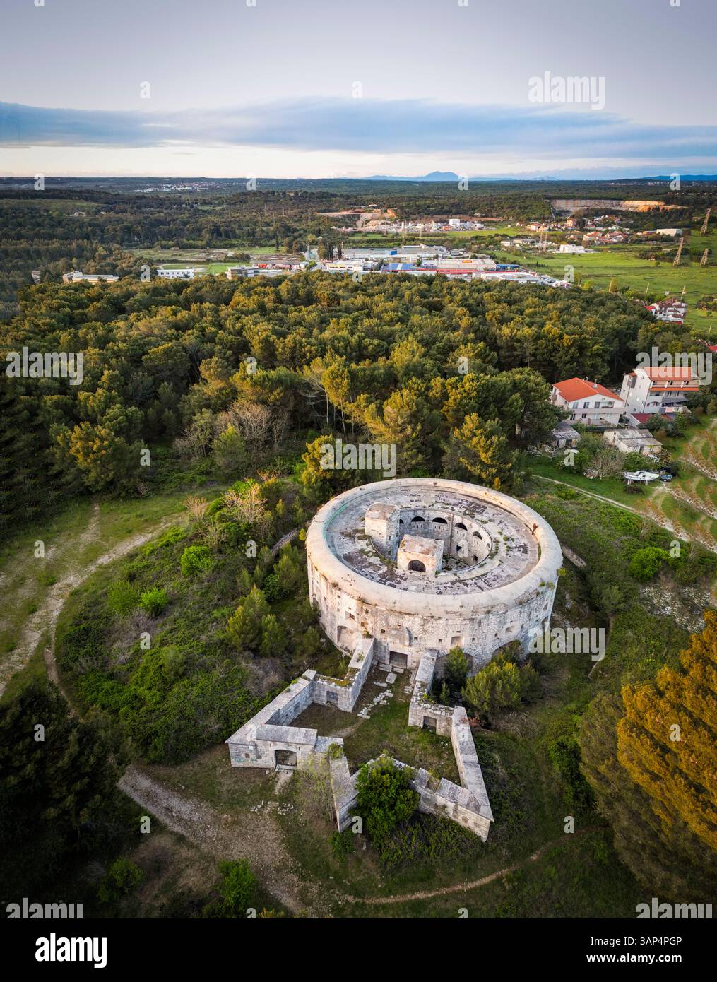 Aerial view of Fort Giorgio, an Austro Hungarian construction ruins in ...