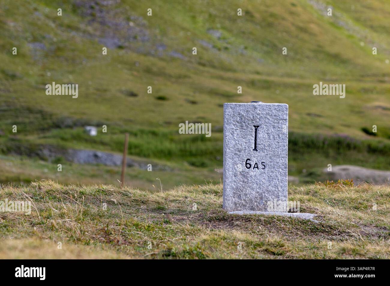 Border marker between Italy and France at Petit Saint Bernard Pass in ...