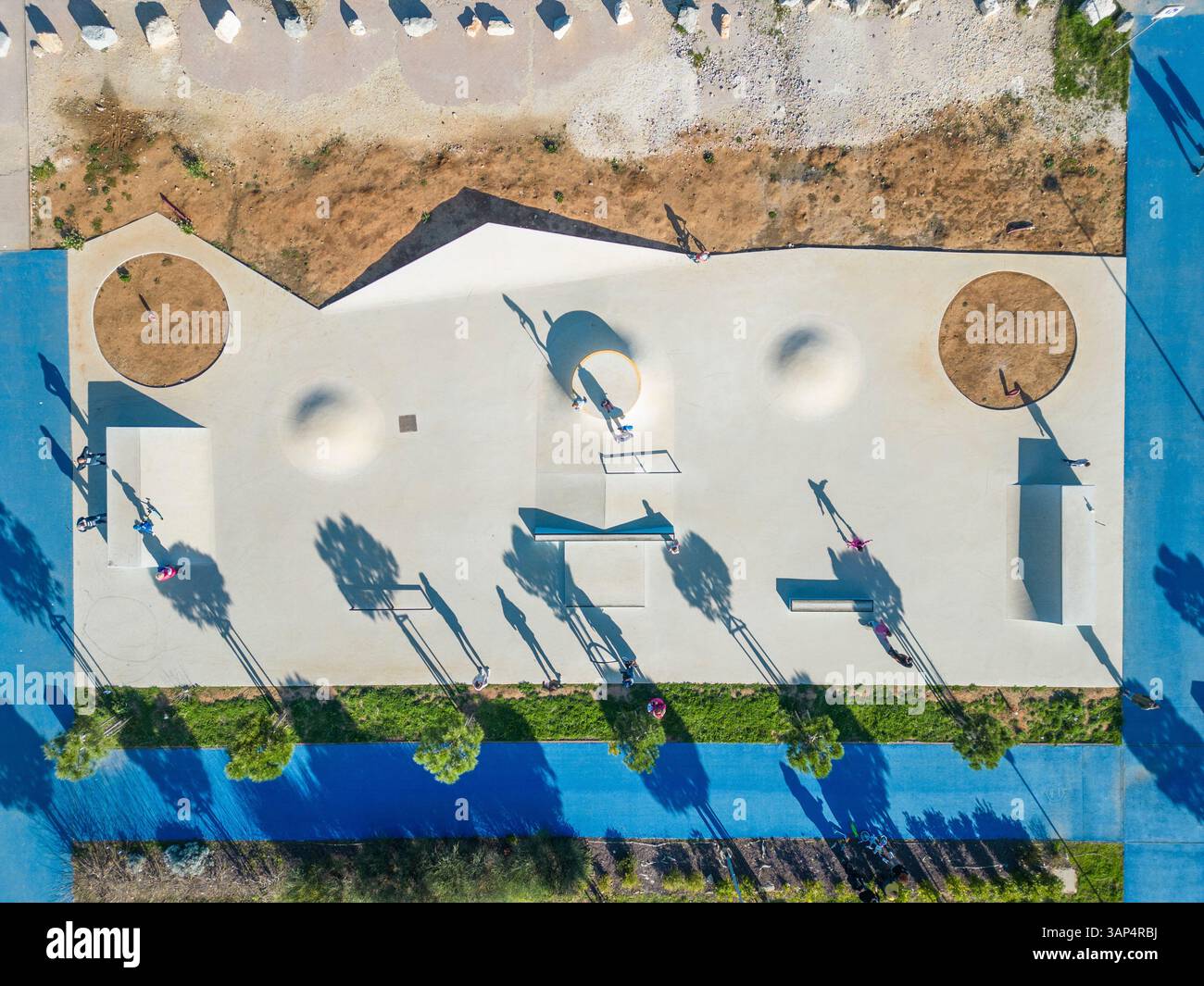 Aerial view of new skateboard park at Hidrobaza near Pula, Croatia ...