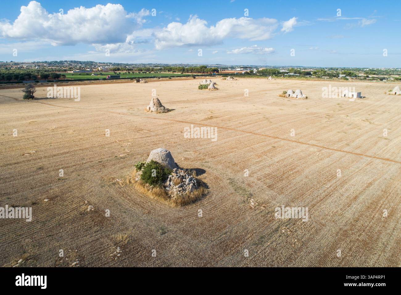 Aerial view of Trulli, a traditional Apulian dry stone hut with a ...