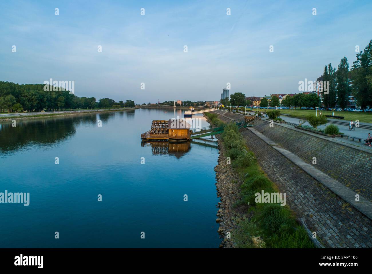 Aerial view of a ferry stop along Drava river in Osijek, Croatia Stock ...