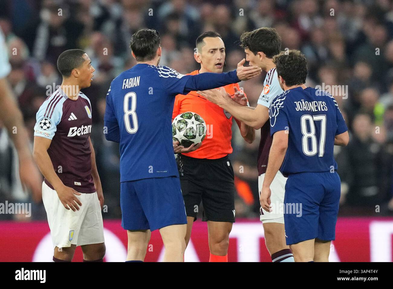 Referee Jose Maria Sanchez Martinez speaks to players during the ...