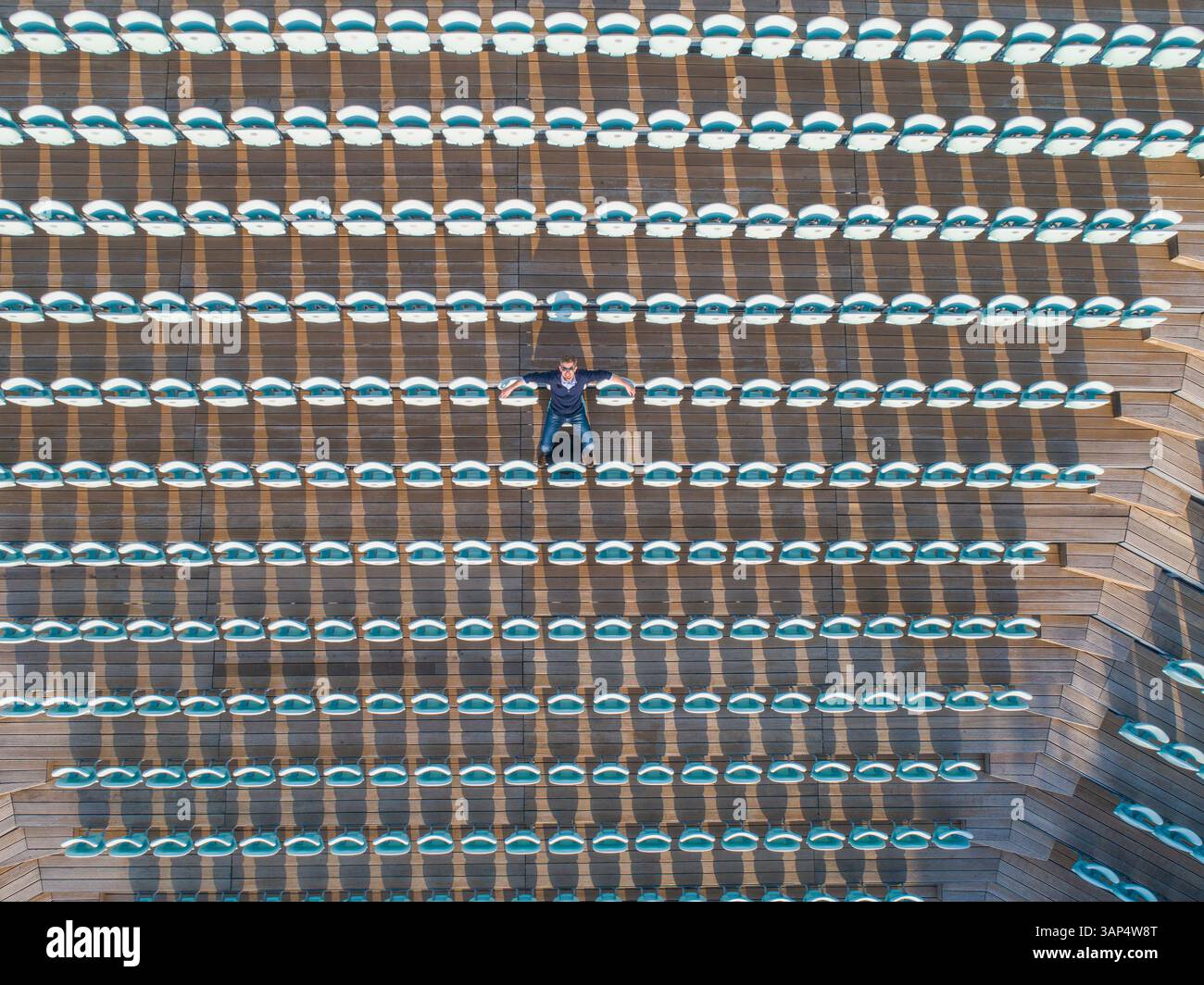 Aerial view of a person sitting on the steps at Tvrdava sv. Mihovila, a ...