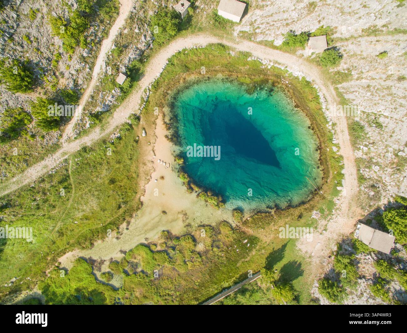Aerial view of the Glavas source of the Cetina river, Croatia. Source ...