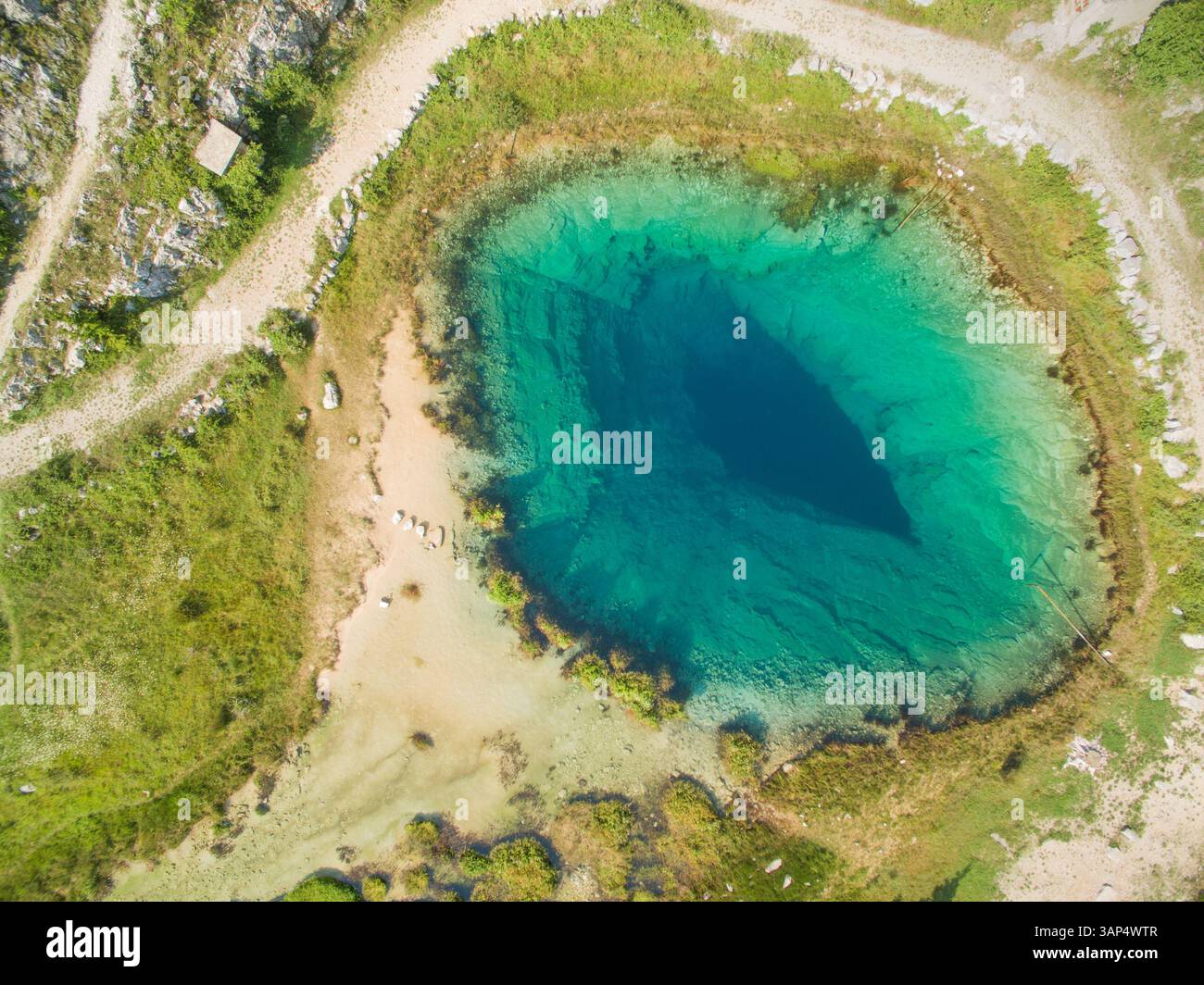 Aerial view of the Glavas source of the Cetina river, Croatia. Source ...