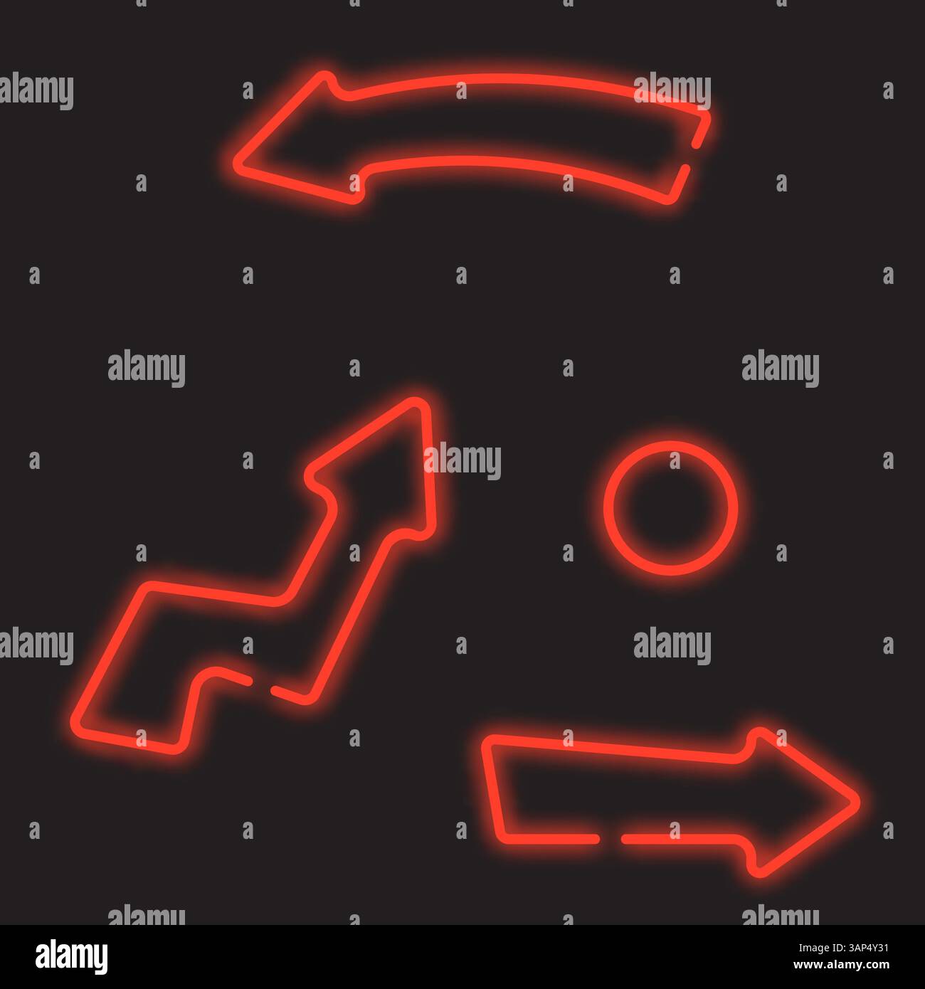 Vector set of red glowing neon arrows on black background. Colored ...