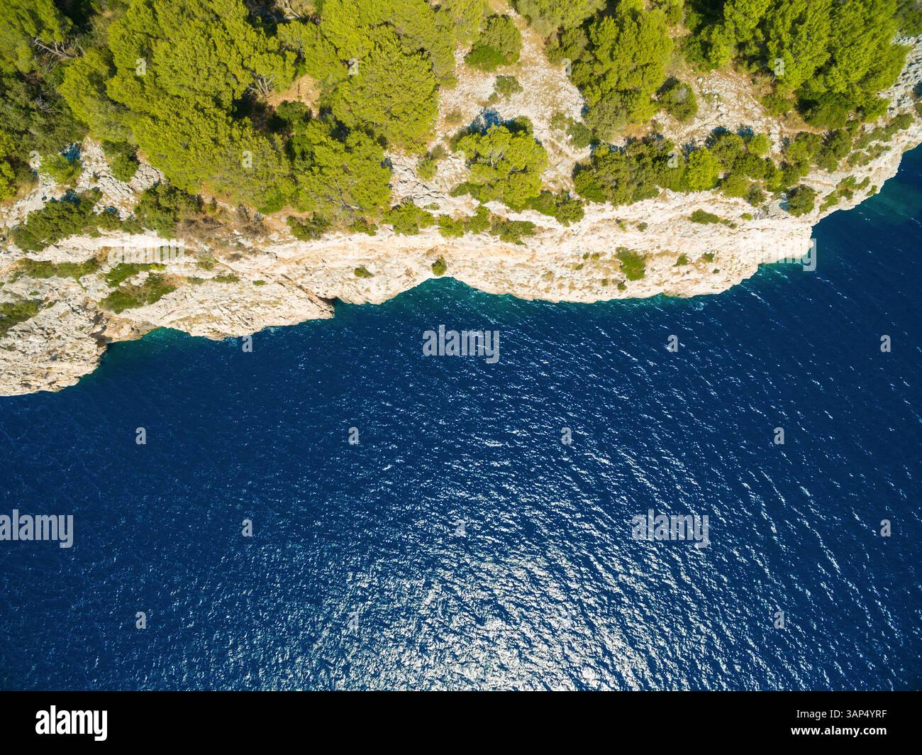 Aerial view of cliff and sea in Telascica national park in Croatia ...
