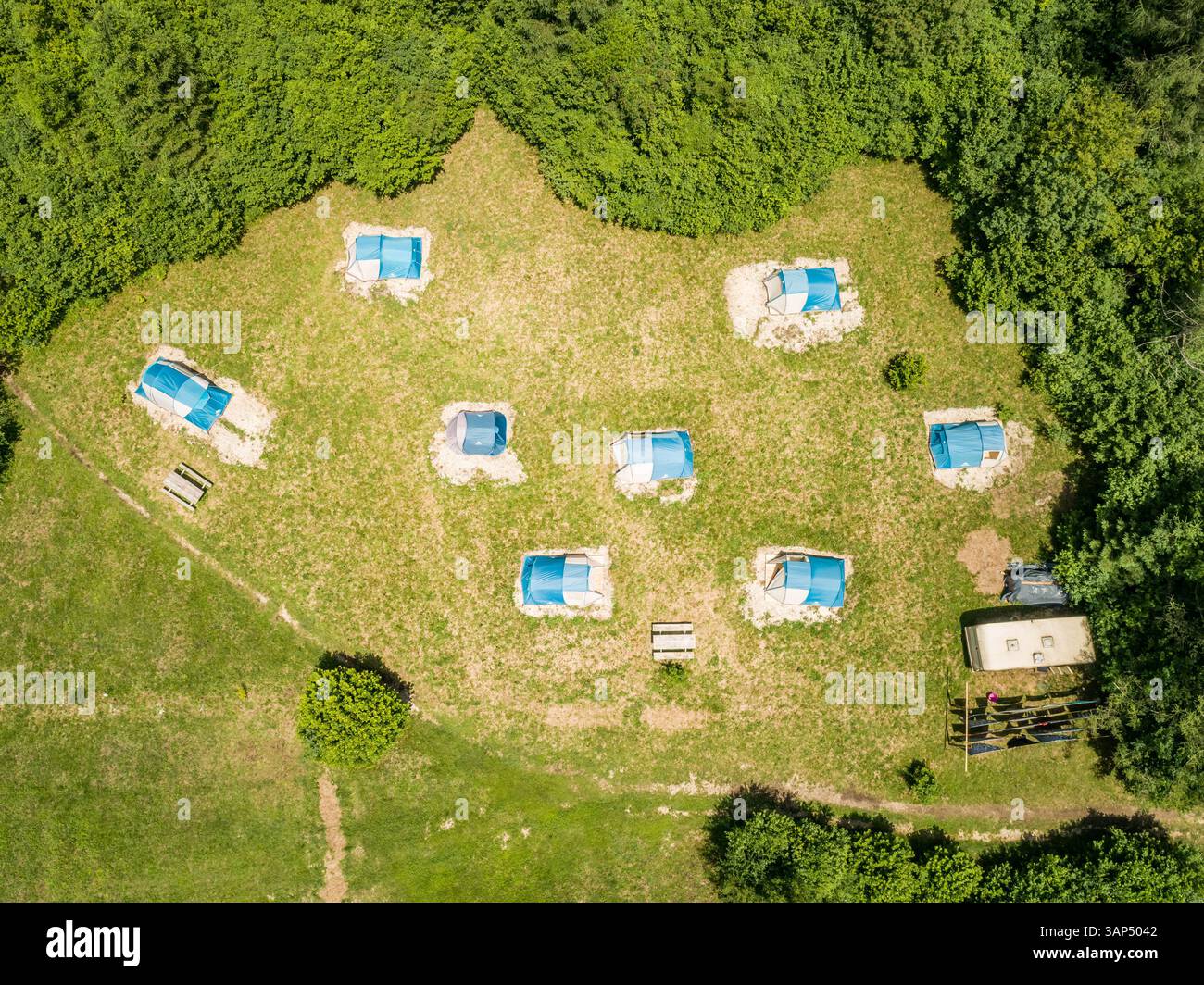 Aerial view of tents in eco camp in Slovenia Stock Photo - Alamy