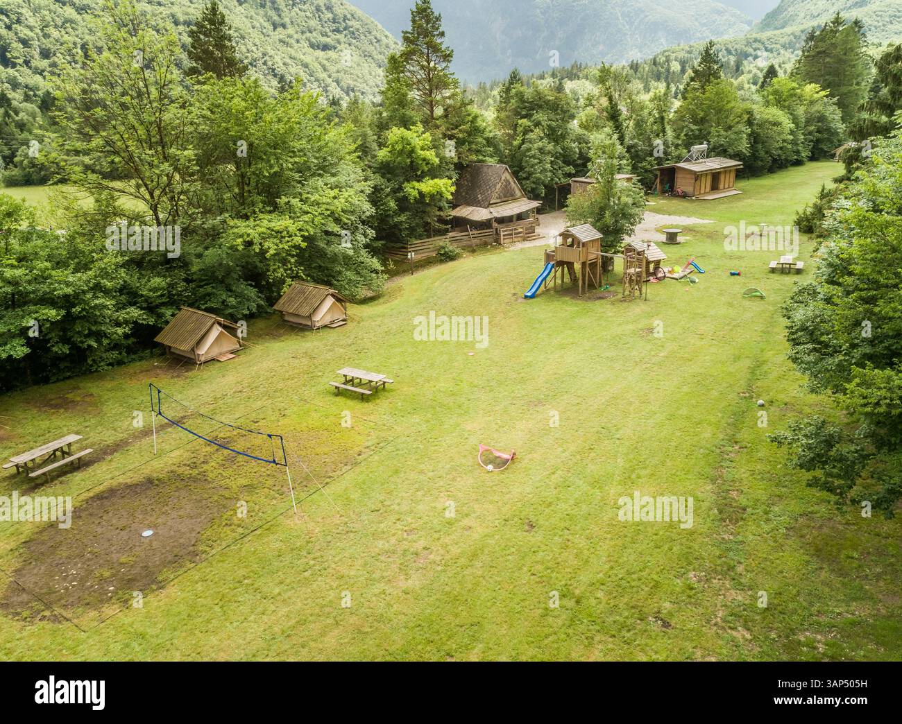 Aerial drone view glamping cabins hi-res stock photography and images ...