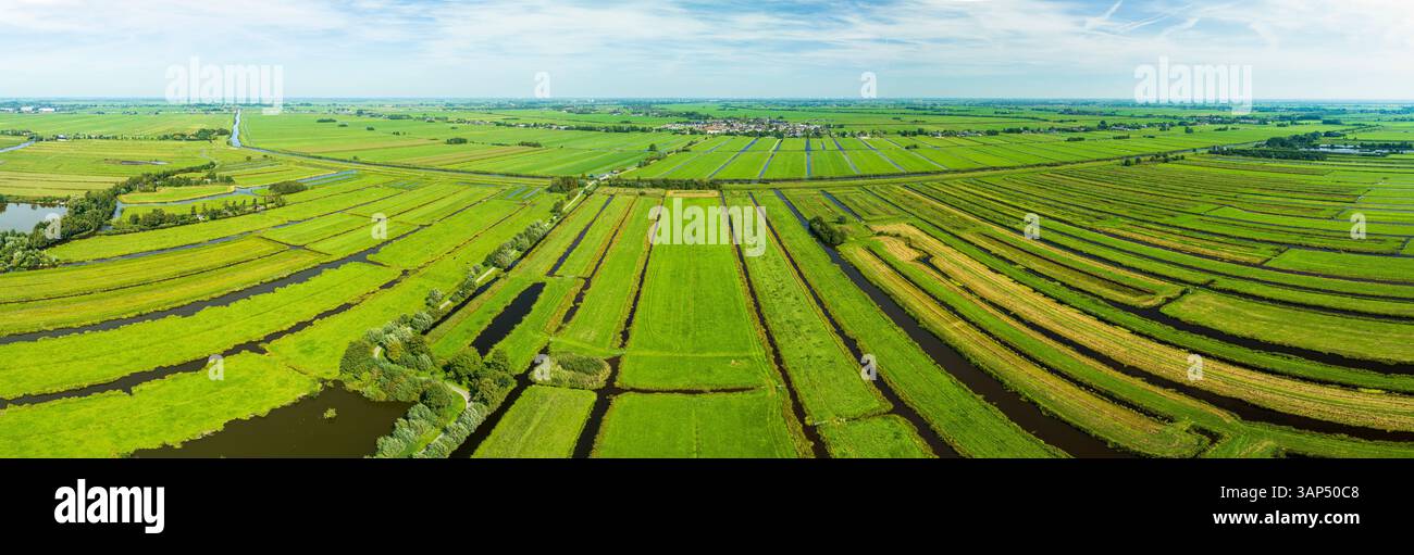 Aerial view of peaceful and tranquil peat meadow area and nature ...
