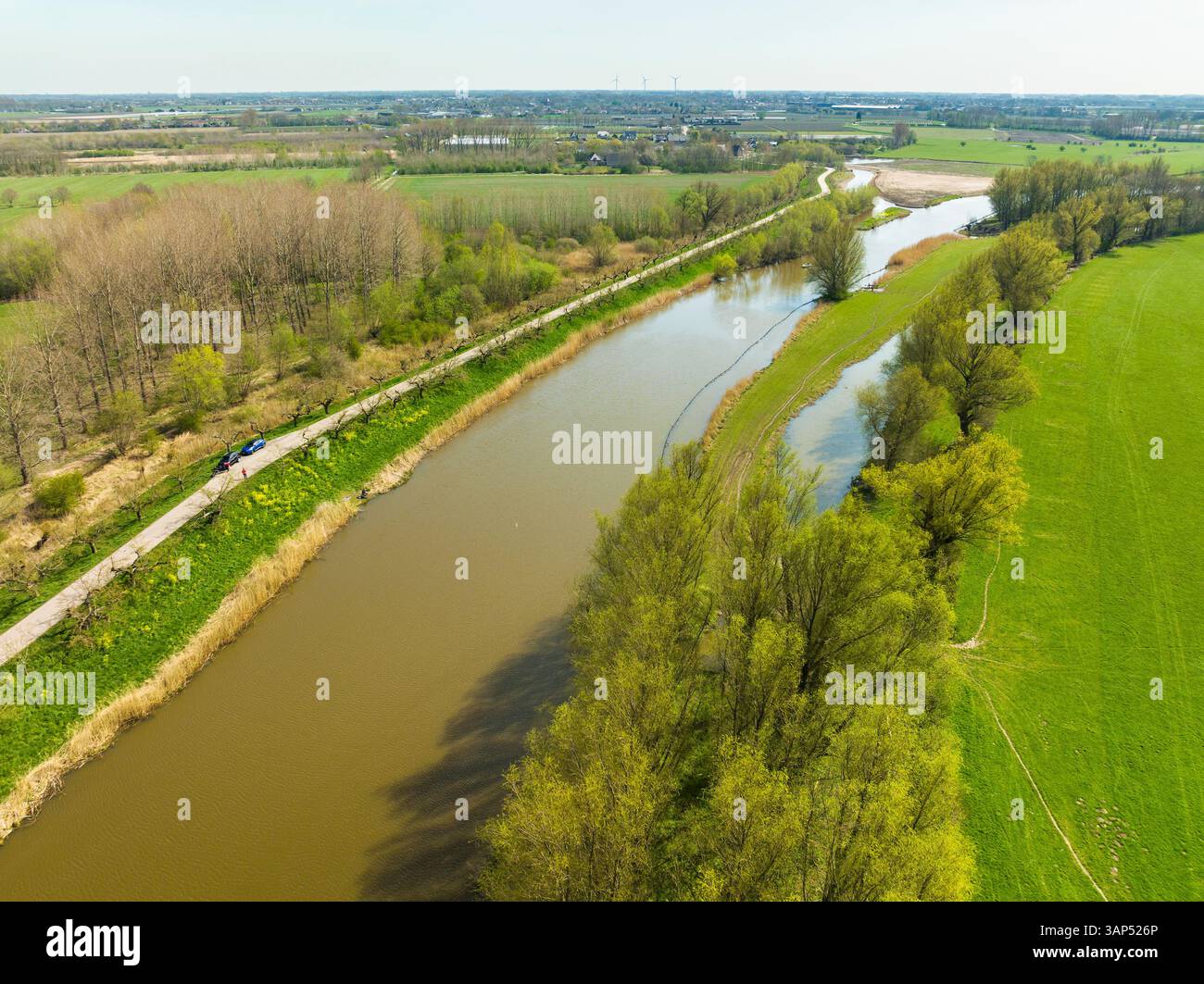 Aerial view of river Linge with road Appeldijk, Beesd, Betuwe ...
