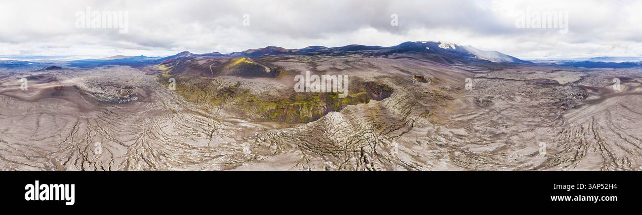 Aerial panoramic 360 degrees view of Hekla volcano with a crater and ...