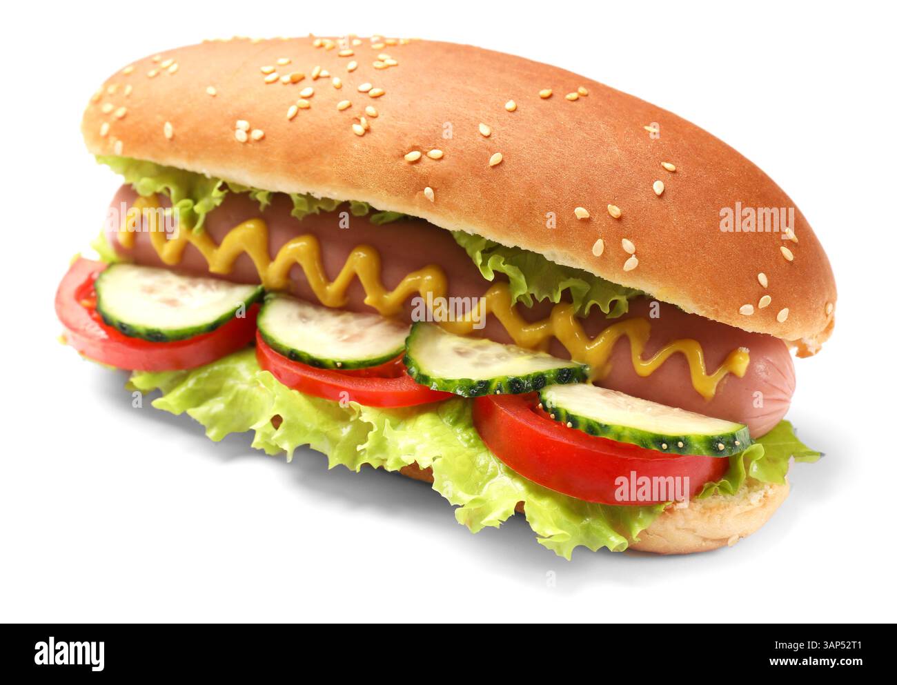 Tasty hot dog with vegetables isolated on white Stock Photo - Alamy