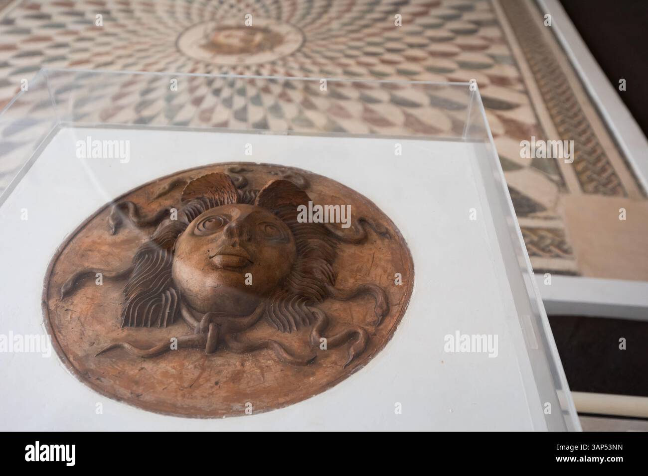 Relief of Medusa head exhibited at Sousse Archaeological Museum Stock ...
