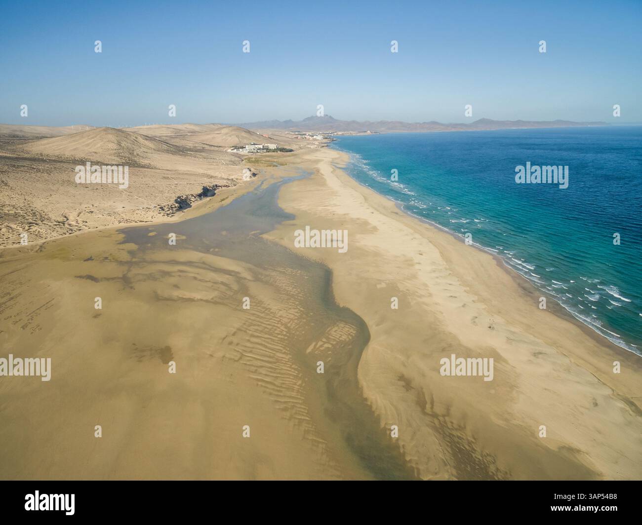 Aerial view of sandy Sotavento Beach in Fuerteventura, Canary Islands ...
