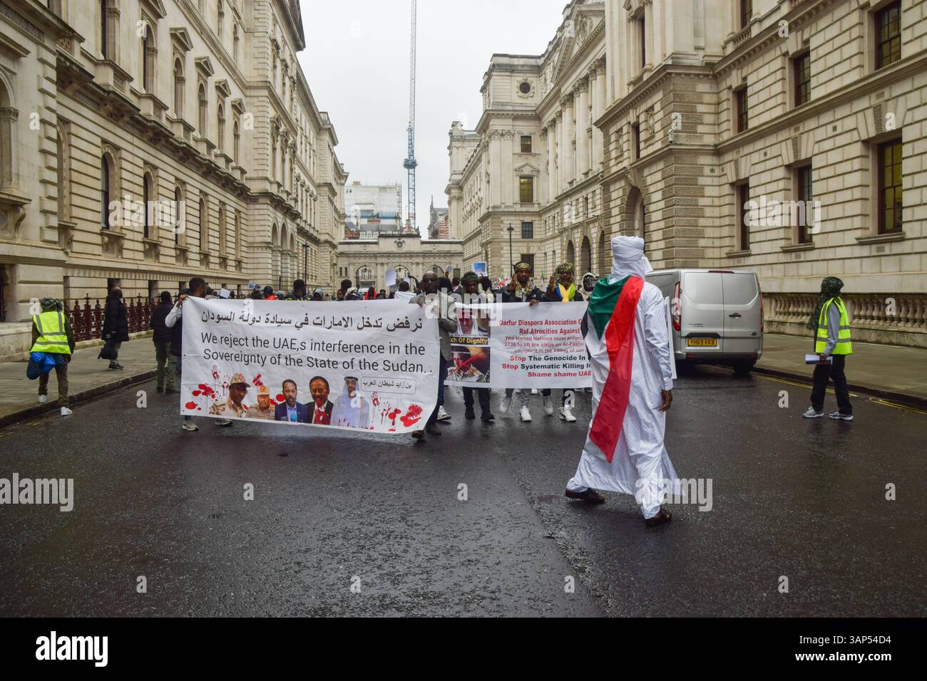 London, UK. 15th April 2025. Protesters opposed to the Rapid Support ...