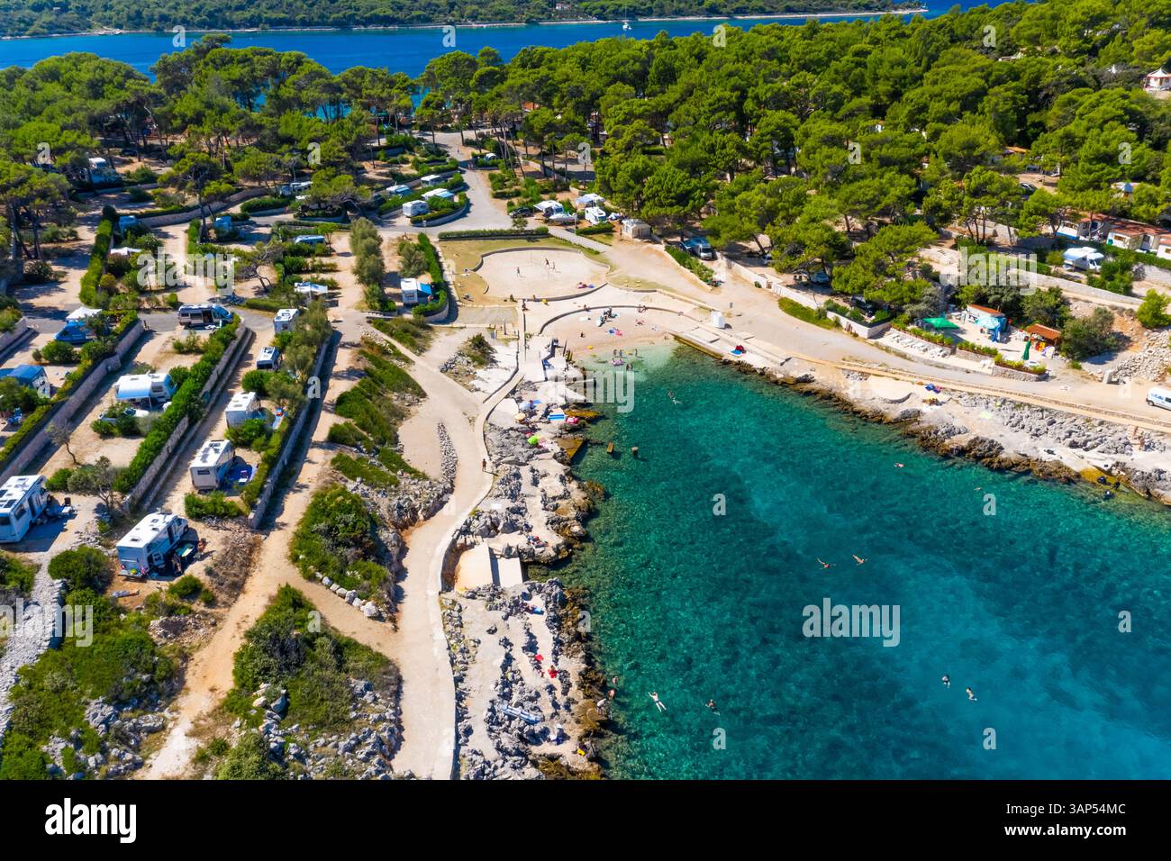 Aerial view of campsite at Poljana beach, Losinj, Croatia Stock Photo ...