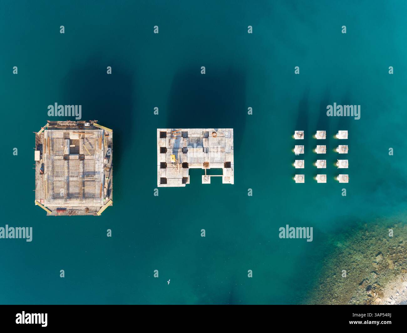 Aerial view of concrete platforms at the construction of future LNG ...