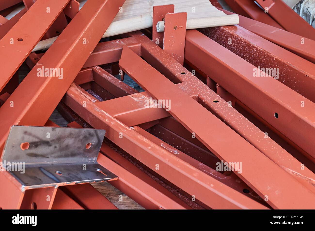 Steel beam sections and brackets for building construction Stock Photo ...