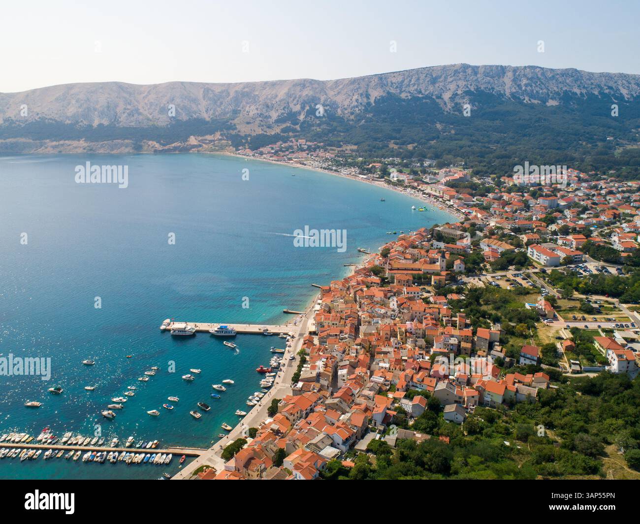 Aerial view of Baška coastal cityscape during the summer, Croatia Stock ...