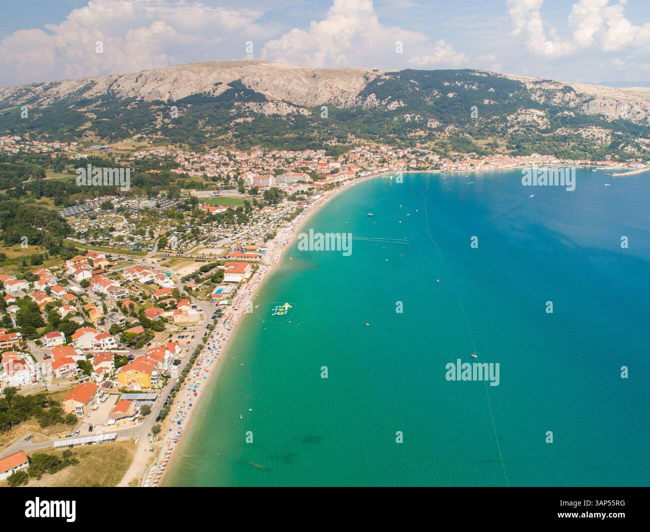 Aerial view of Baška coastal cityscape during the summer, Croatia Stock ...
