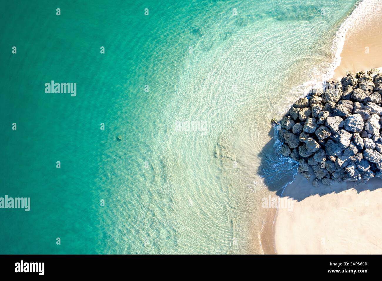 Aerial view of turquoise waters and sandy beach, Silver Sands, Perth ...