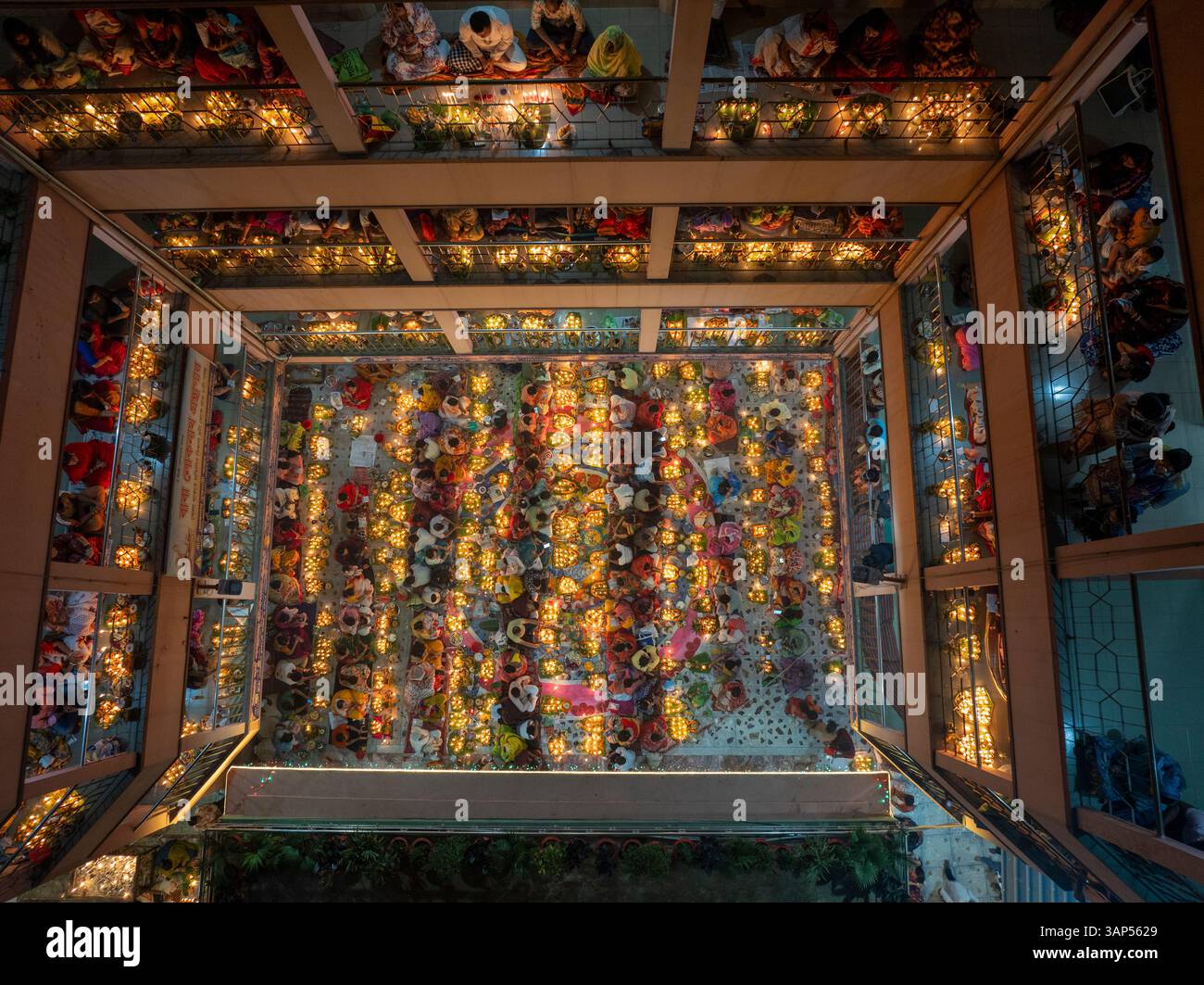 Aerial view of colorful candles and lights during Kartik Vrata festival ...
